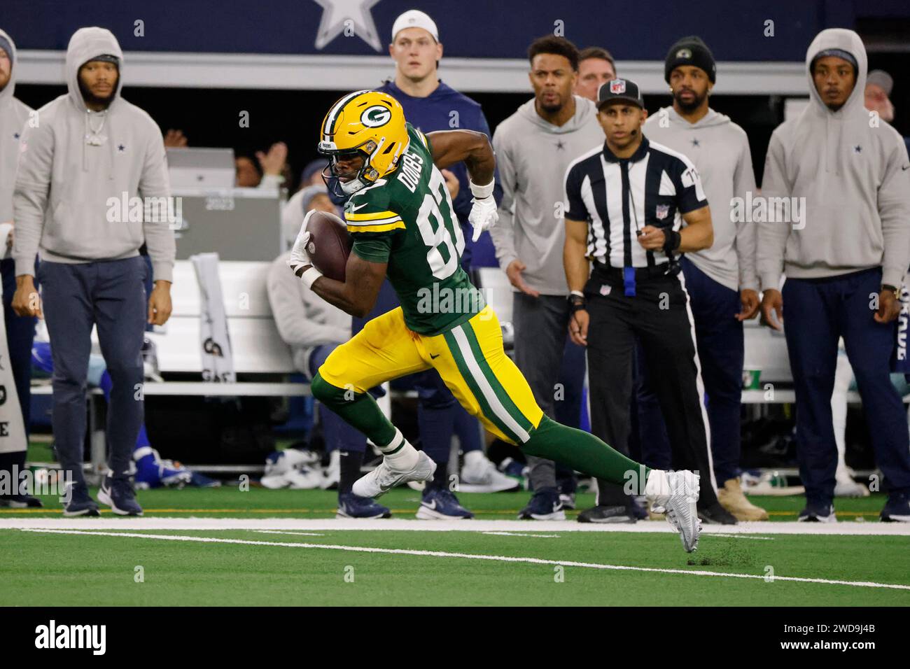 Green Bay Packers wide receiver Romeo Doubs (87) runs after a reception ...