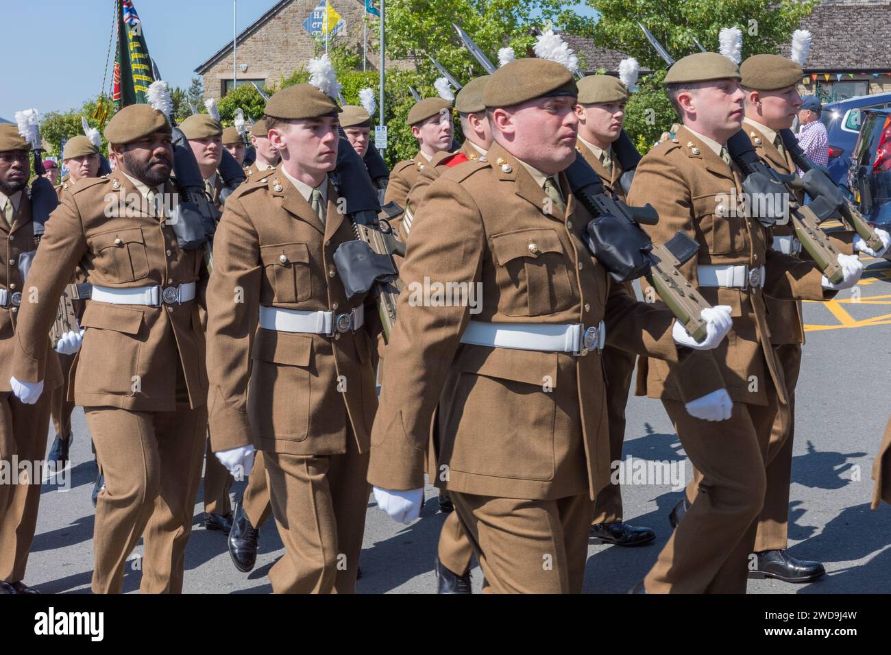 The Royal Welsh regiment marches through Hay-on-Wye in May 2023 to ...