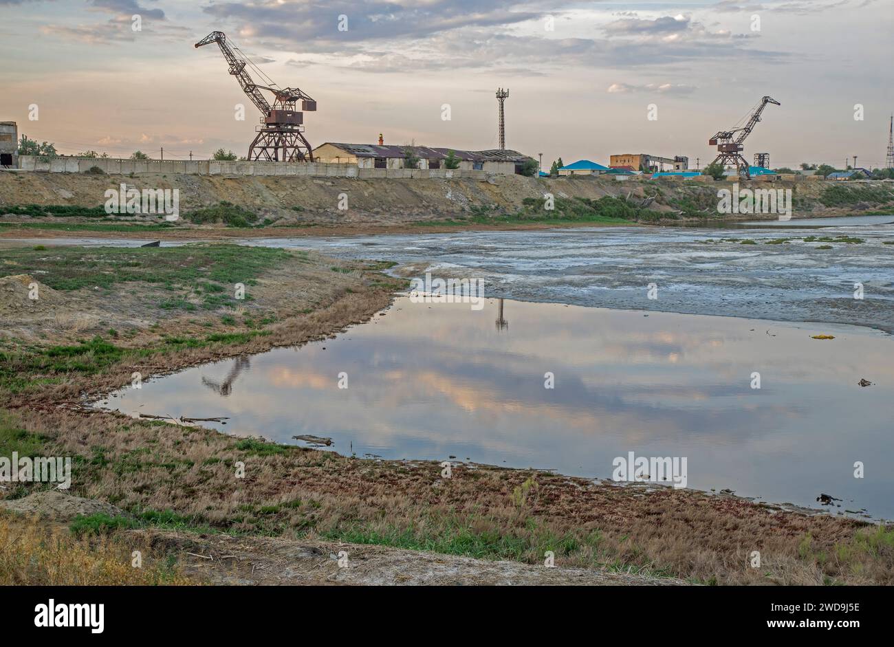 Abandoned port on shores of parched Aral Sea in Aral (Aralsk ...