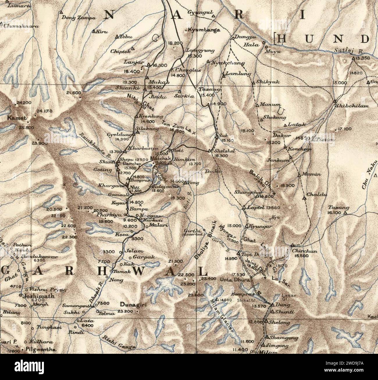 1900 map of Barahoti area Strachey Stock Photo - Alamy