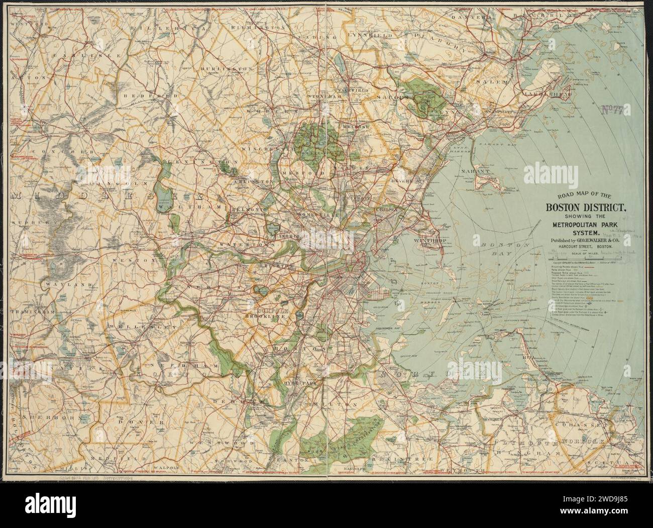 1900 Road map of the Boston district showing the metropolitan park ...