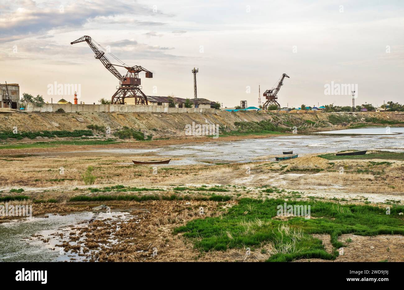 Abandoned port on shores of parched Aral Sea in Aral (Aralsk ...