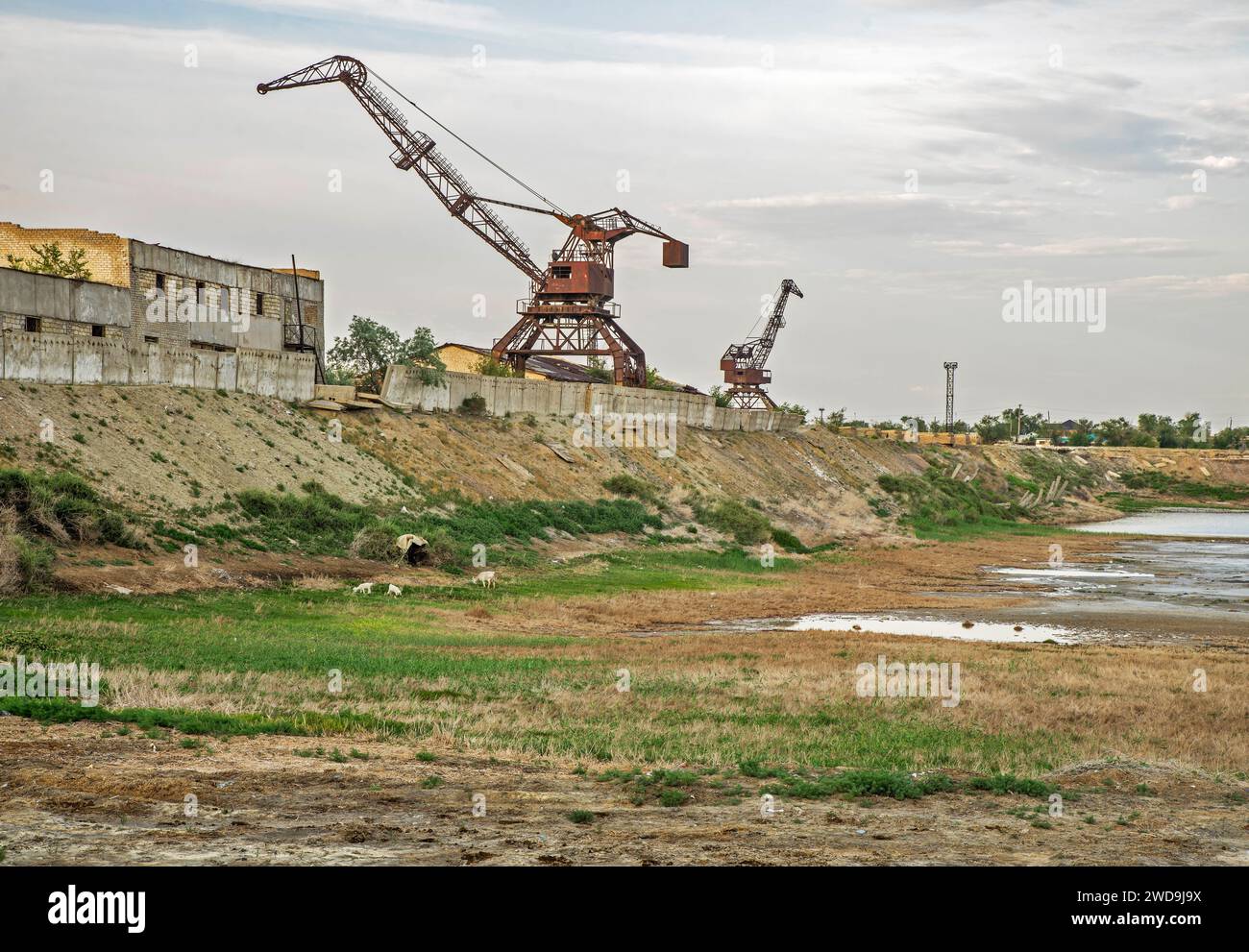 Abandoned port on shores of parched Aral Sea in Aral (Aralsk ...
