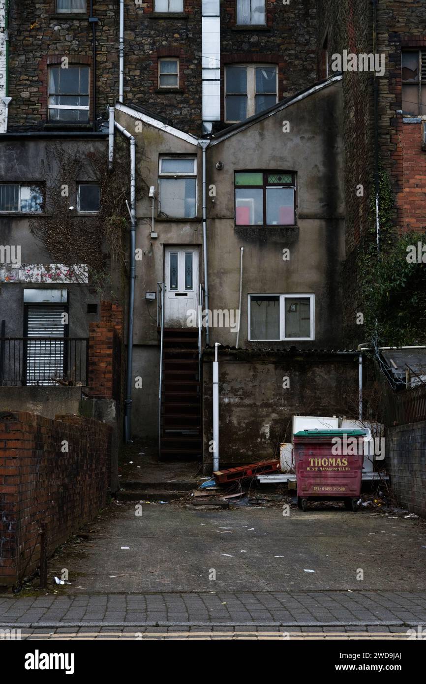 Dilapidated, run-down buildings in Pontypool Town Centre, Wales Stock ...