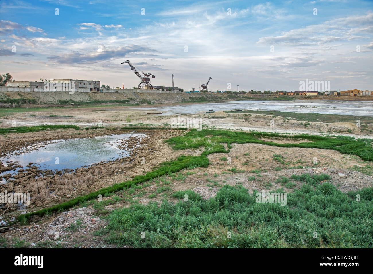 Abandoned port on shores of parched Aral Sea in Aral (Aralsk ...