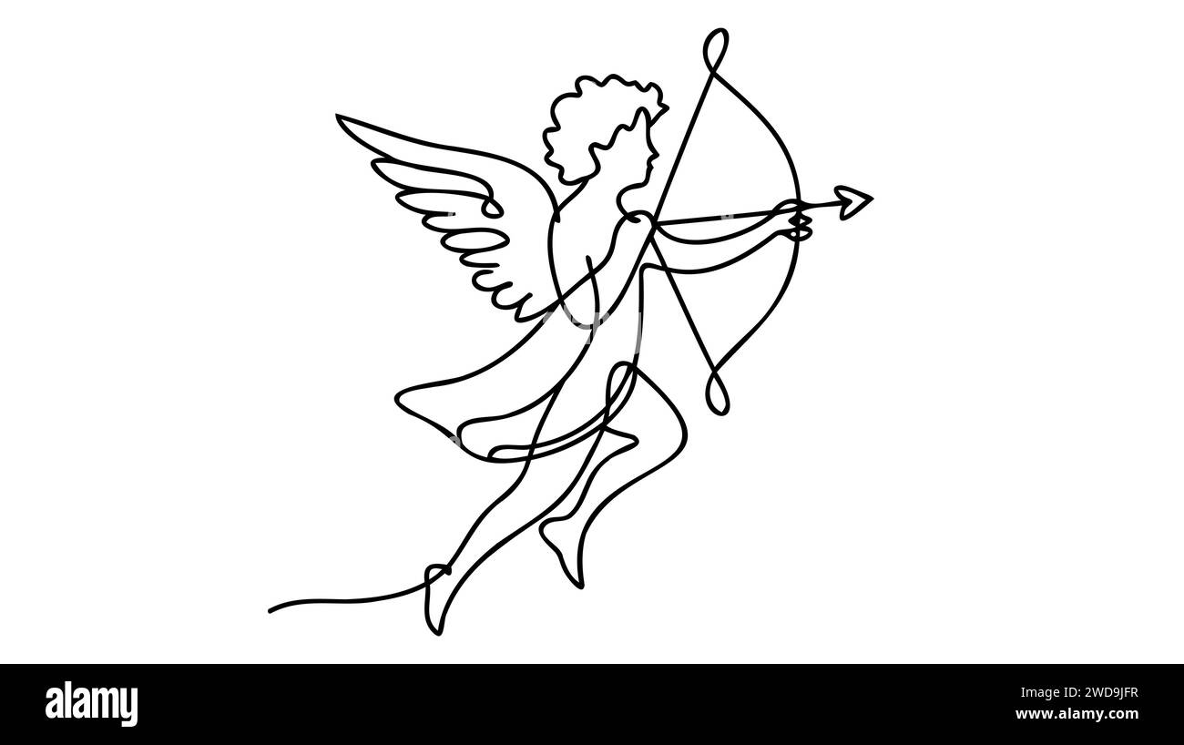 Continuous one line drawing of little angel Cupid. Vector illustration ...