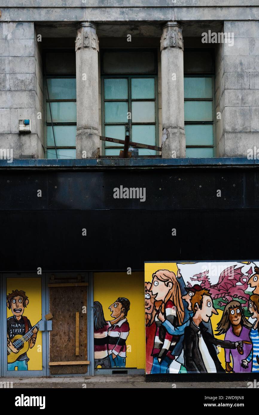 Colourful street art murals on derelict buildings in Pontypool, Wales ...