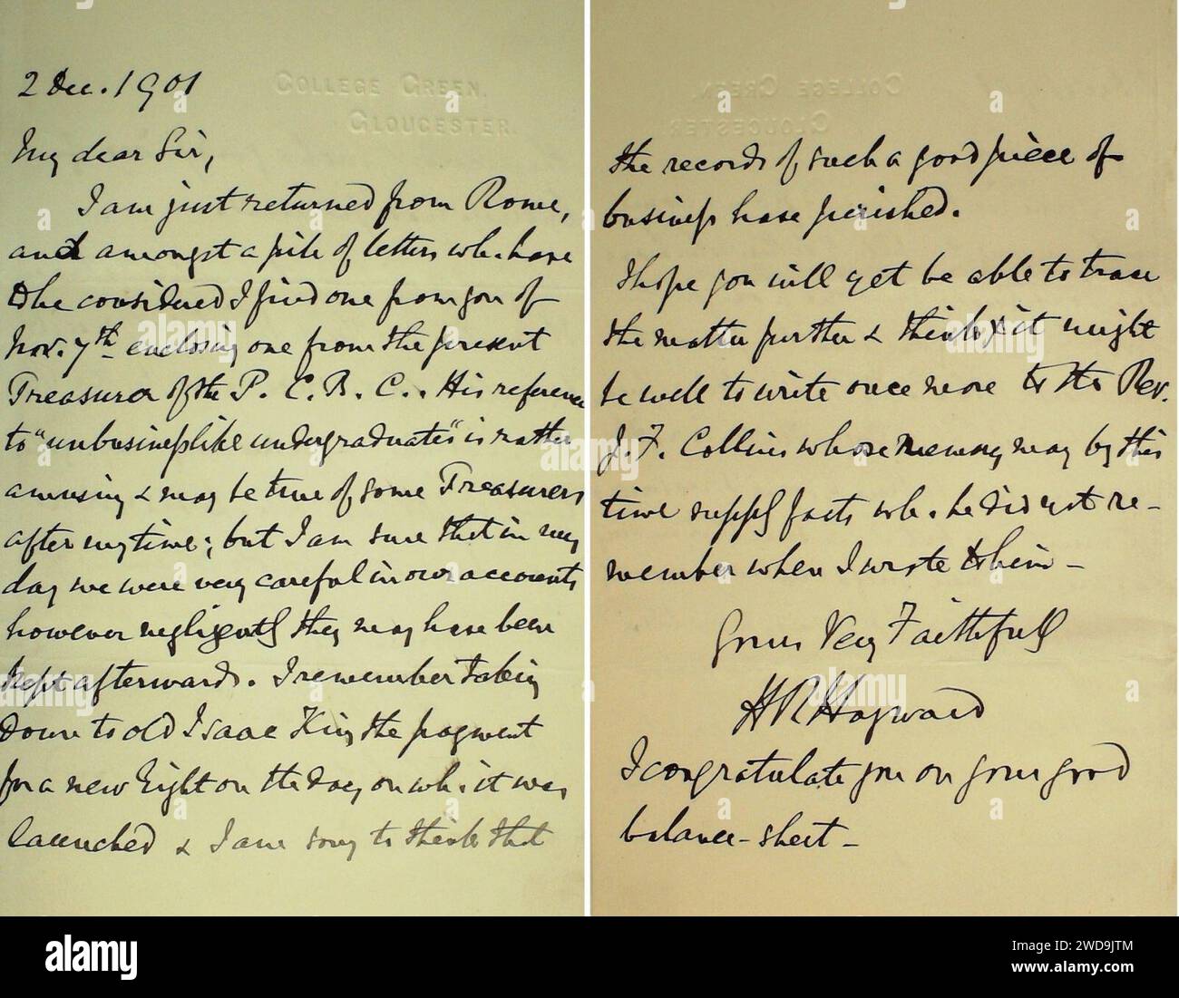 1901 letter from Henry Rudge Hayward Stock Photo - Alamy