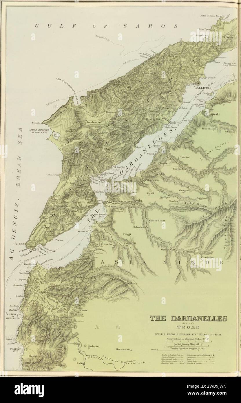 1901 map of The Dardanelles and the Troad (cropped Stock Photo - Alamy