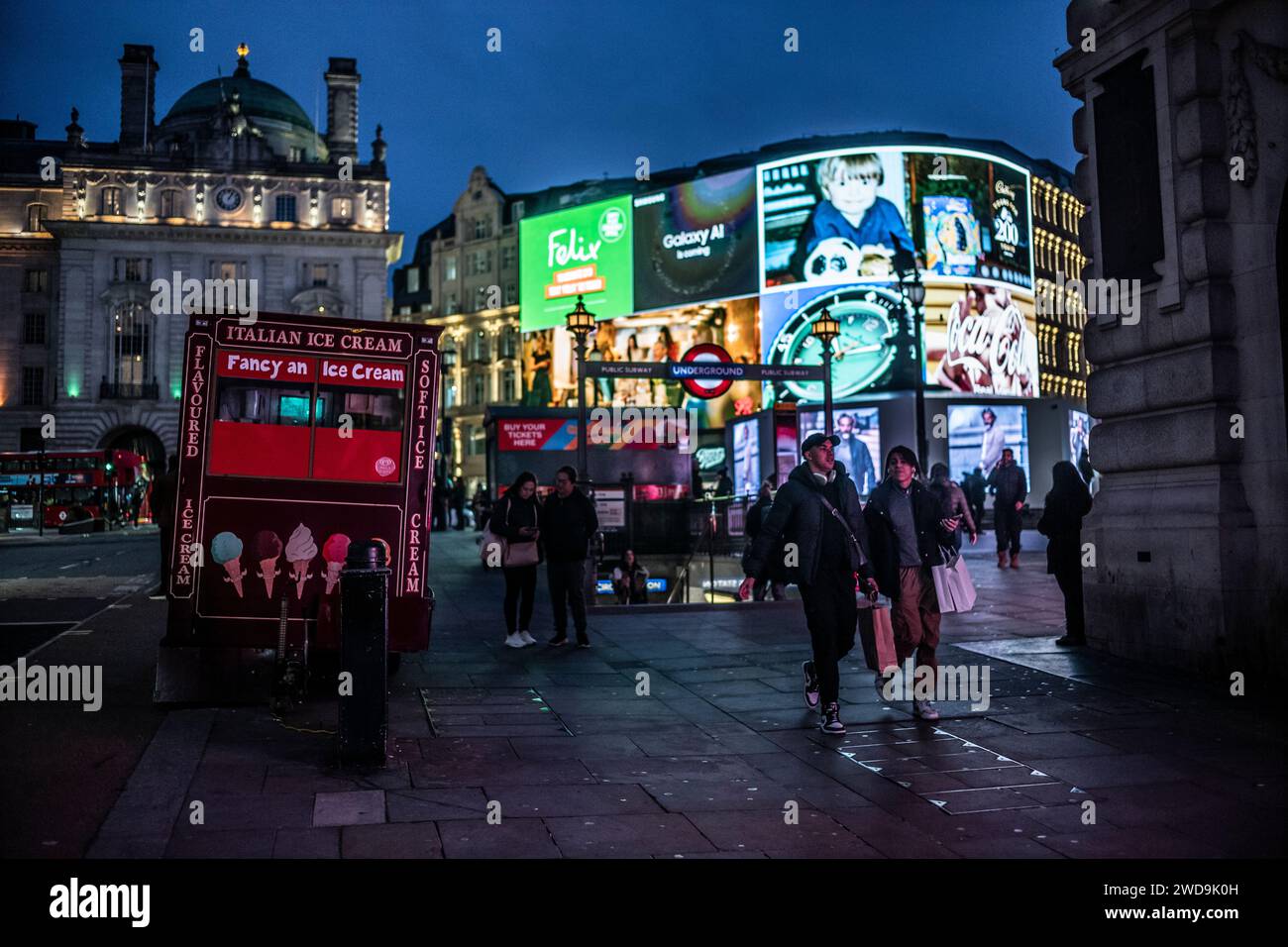 Piccadilly Circus illuminated on a winters night in central London, England, United Kingdom ...