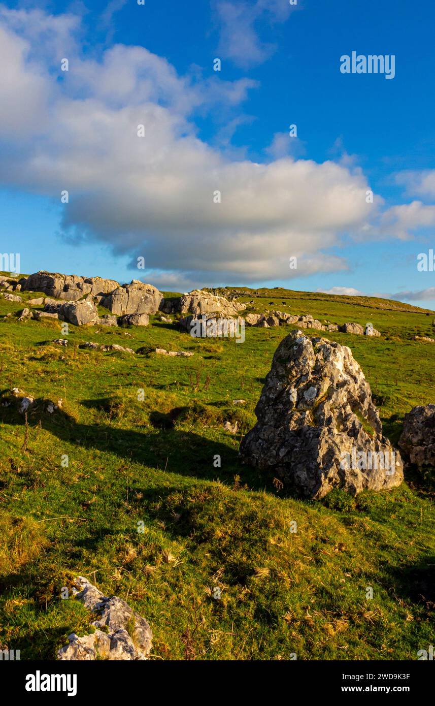 Limestone landscape with blue sky and clouds above at High Edge near ...