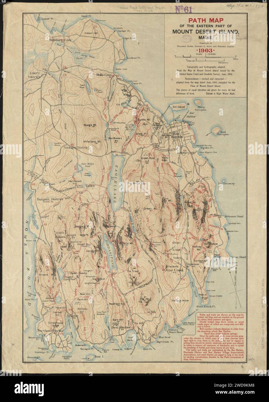 1903 Path map of the eastern part of Mount Desert Island, Maine, by ...