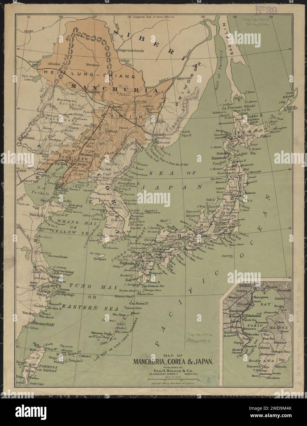 1904 (circa) Map of Manchuria, Corea, and Japan, by Geo. H. Walker & Co ...