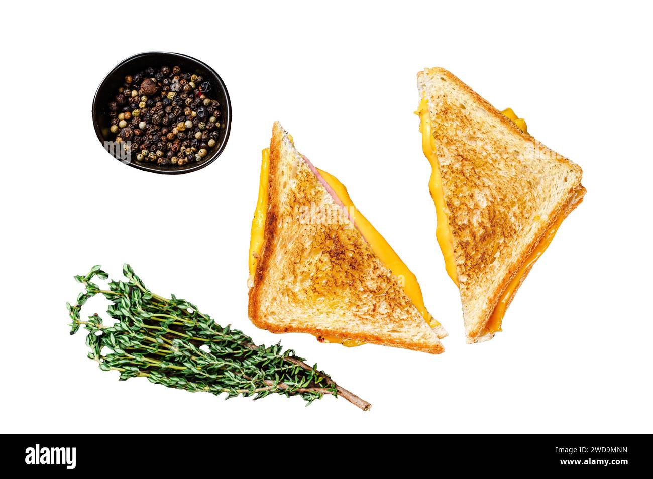 Fried ham and melted cheese sandwich. Isolated on white background, Top ...