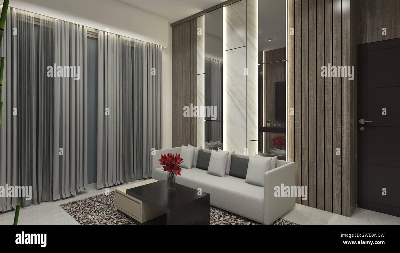 Modern Living Room Design with Comfortable Sofa and Wall Background ...