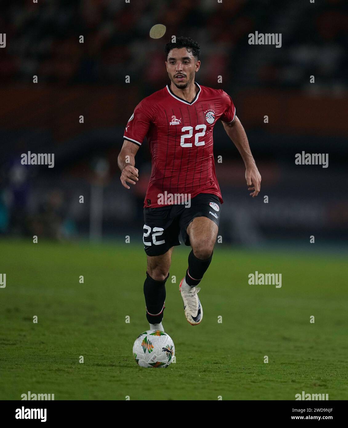 January 18 2024: Omar Khaled Mohamed Marmoush (Egypt) controls the ball during a African Cup of ...