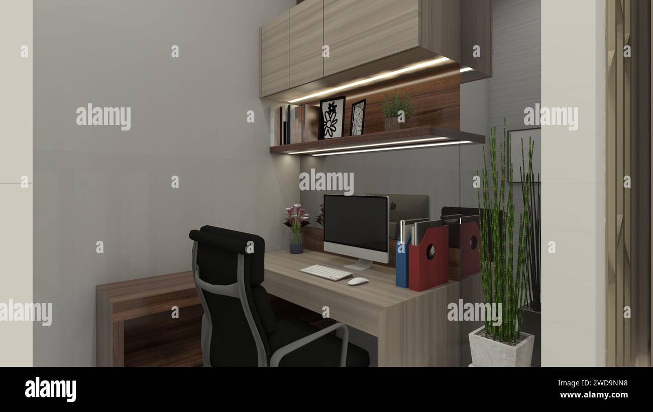 Modern and Minimalist Office Desk with Storage Compartment Stock Photo ...