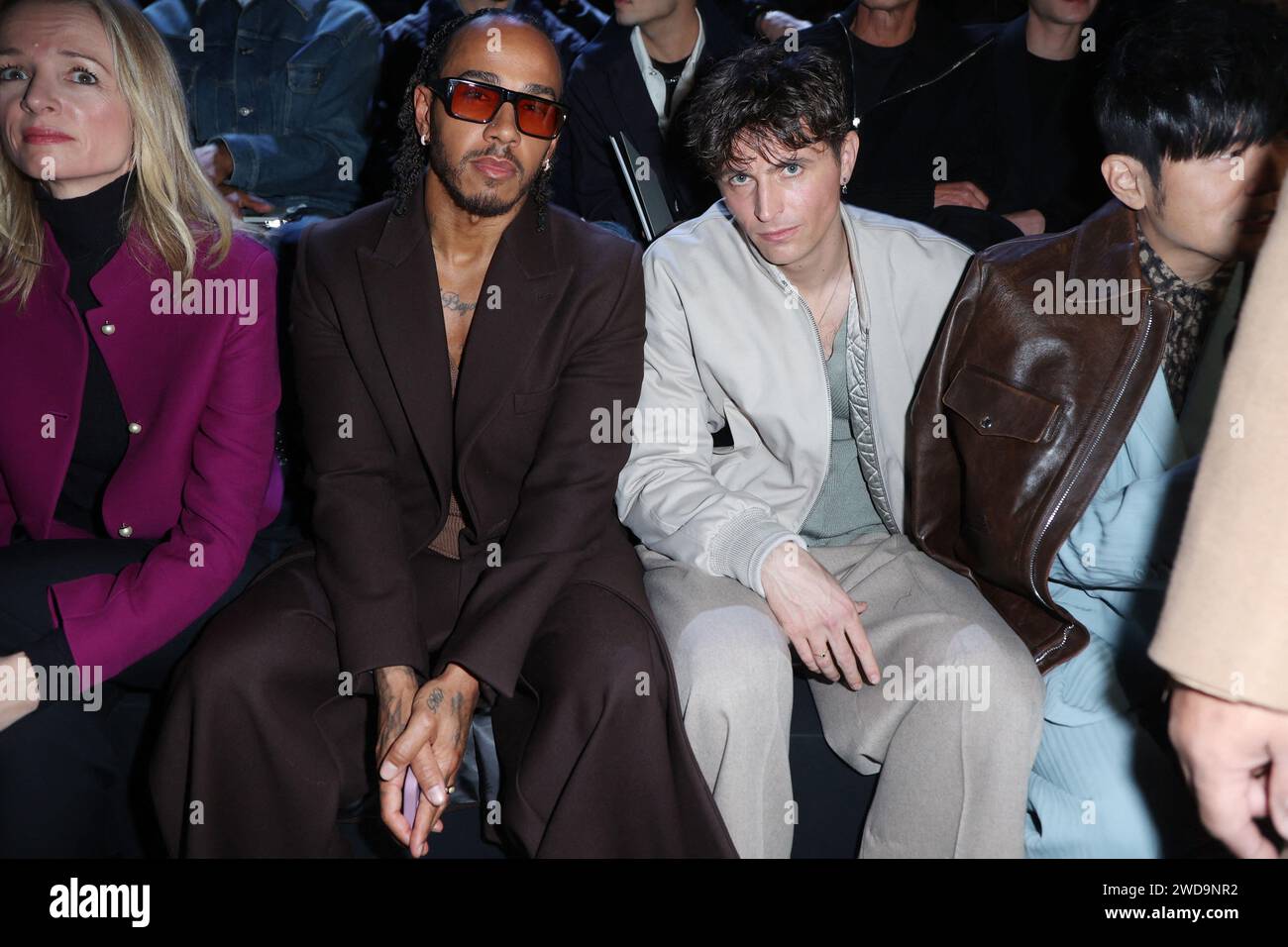 Lewis Hamilton and Raphael Quenard attends Dior fashion show during the ...