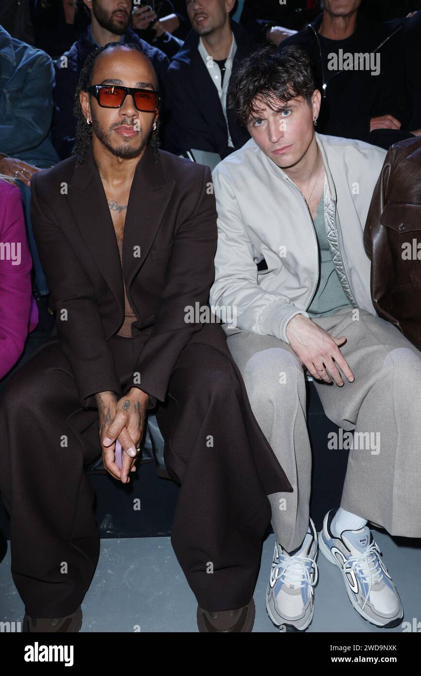 Lewis Hamilton and Raphael Quenard attends Dior fashion show during the ...
