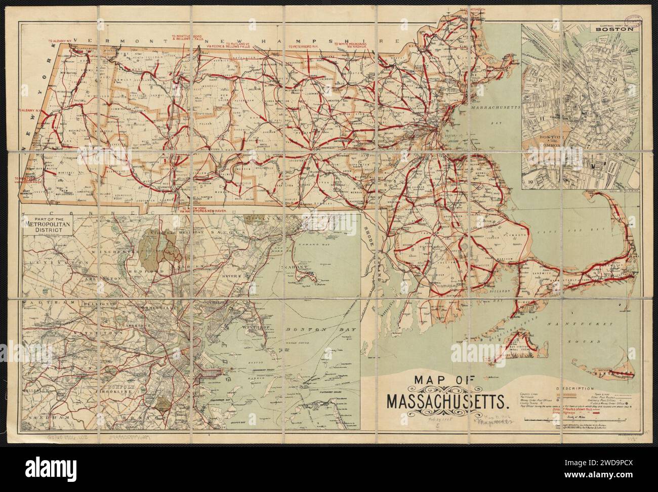 1906 Map of Massachusetts showing current progress in building state ...