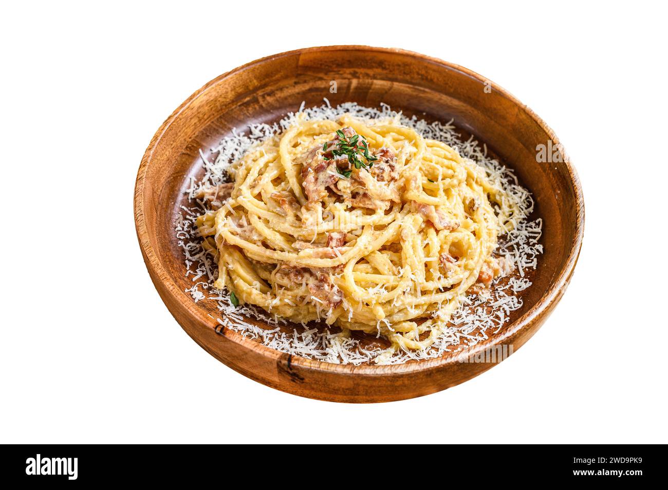 Spaghetti Carbonara pasta with pancetta, egg, hard parmesan cheese and ...