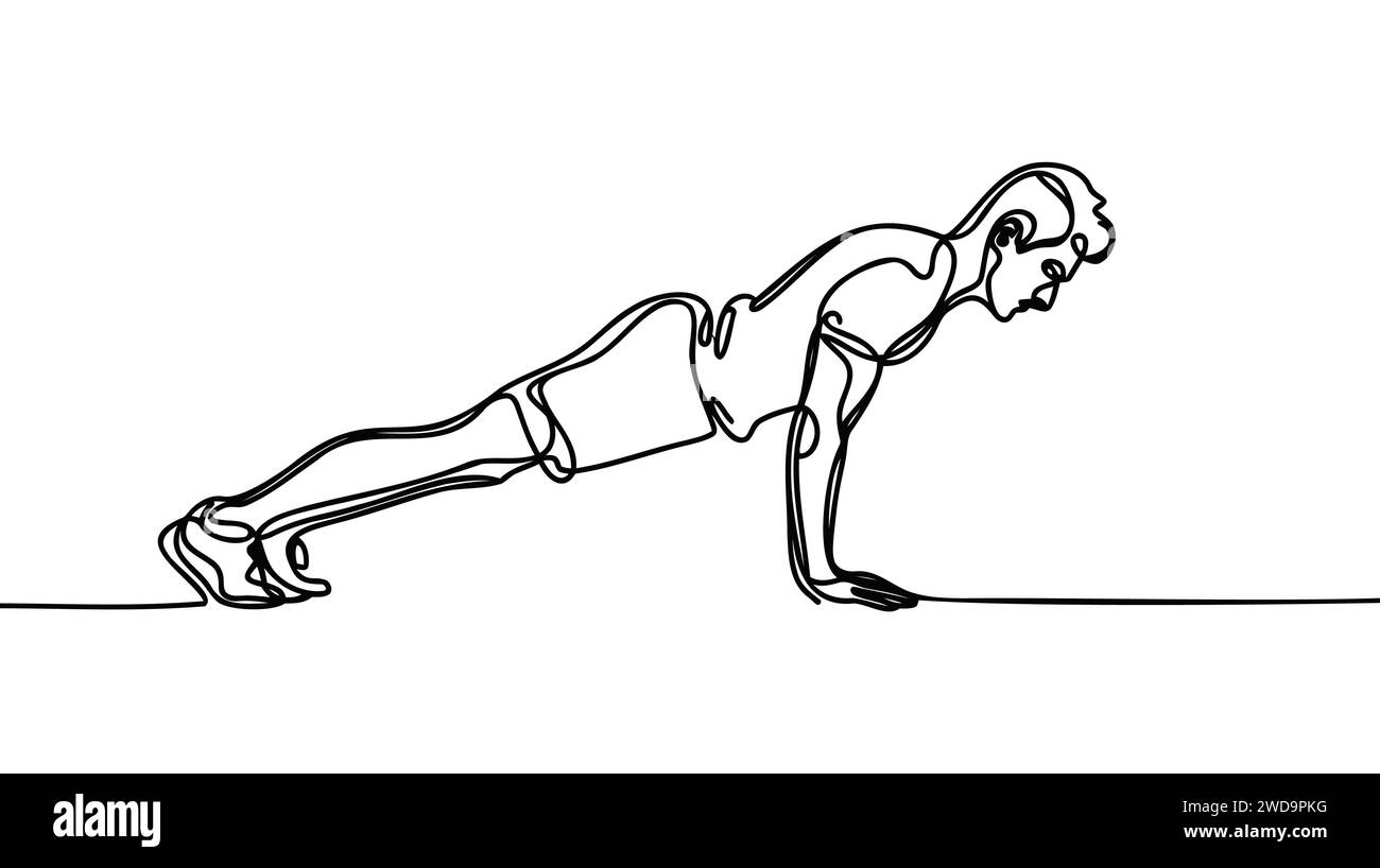 Sports Man Doing Push Ups Vector Map Illustration Isolated On A White Background One Continuous