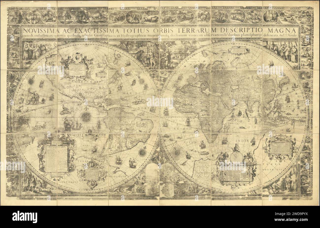 1907 facsimile of the Hondius' 1610s world map Stock Photo - Alamy