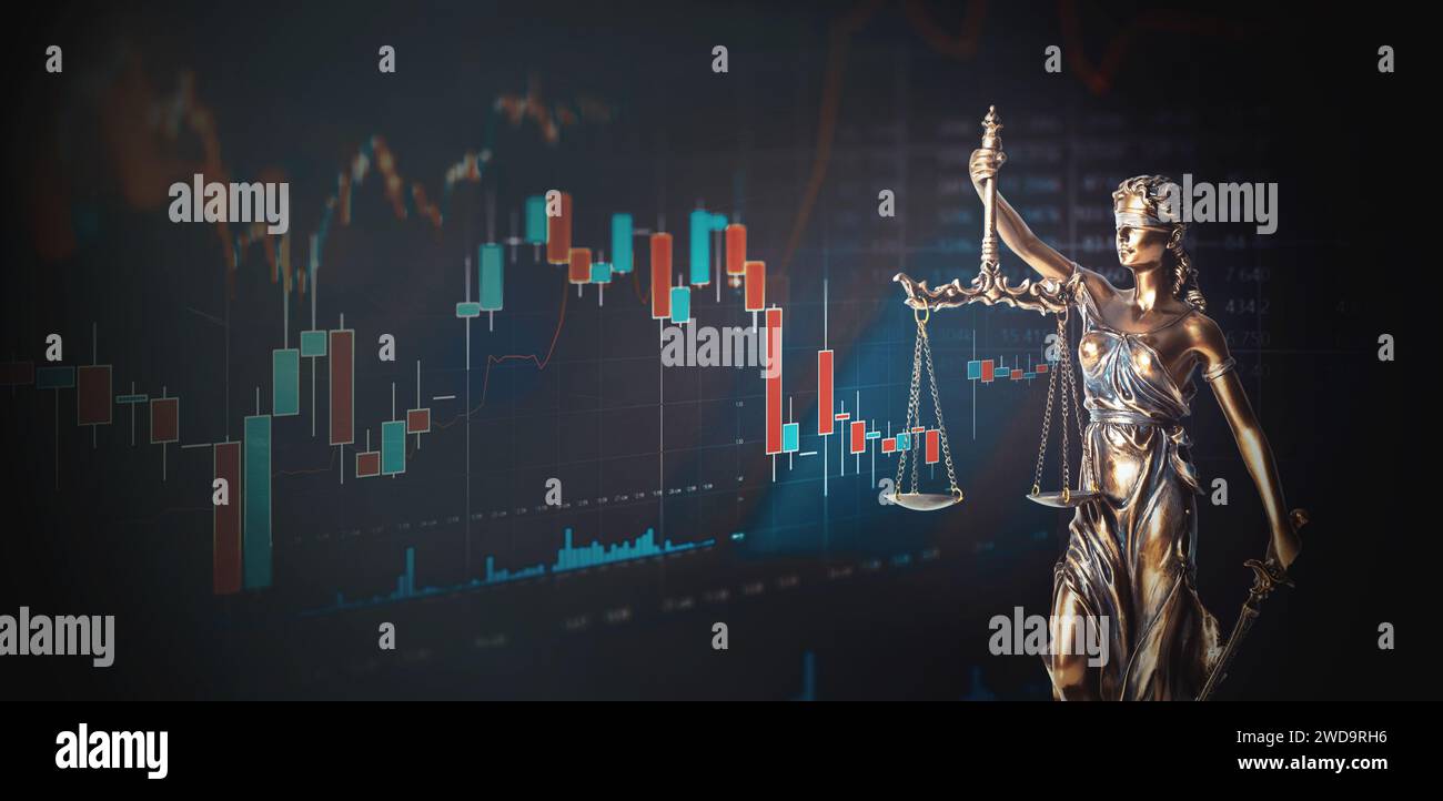 Blind justice symbol on a metallic statue. Law and justice concept ...