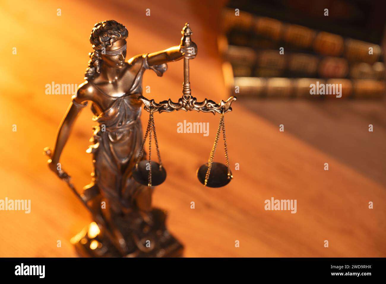 Blind justice symbol on a metallic statue. Law and justice concept ...