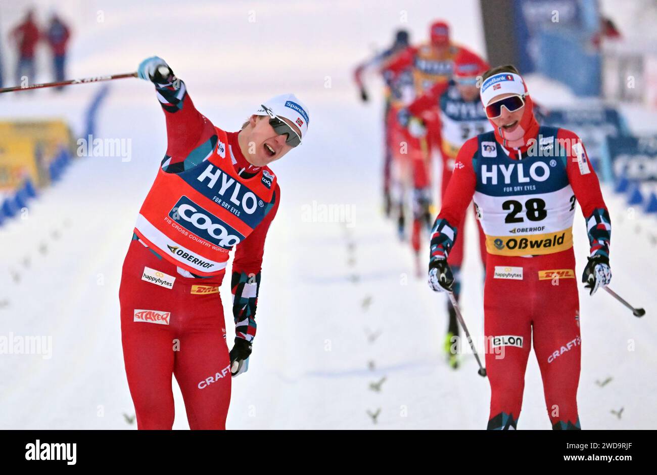 Oberhof, Germany. 19th Jan, 2024. Erik Valnes (l) from Norway wins ...