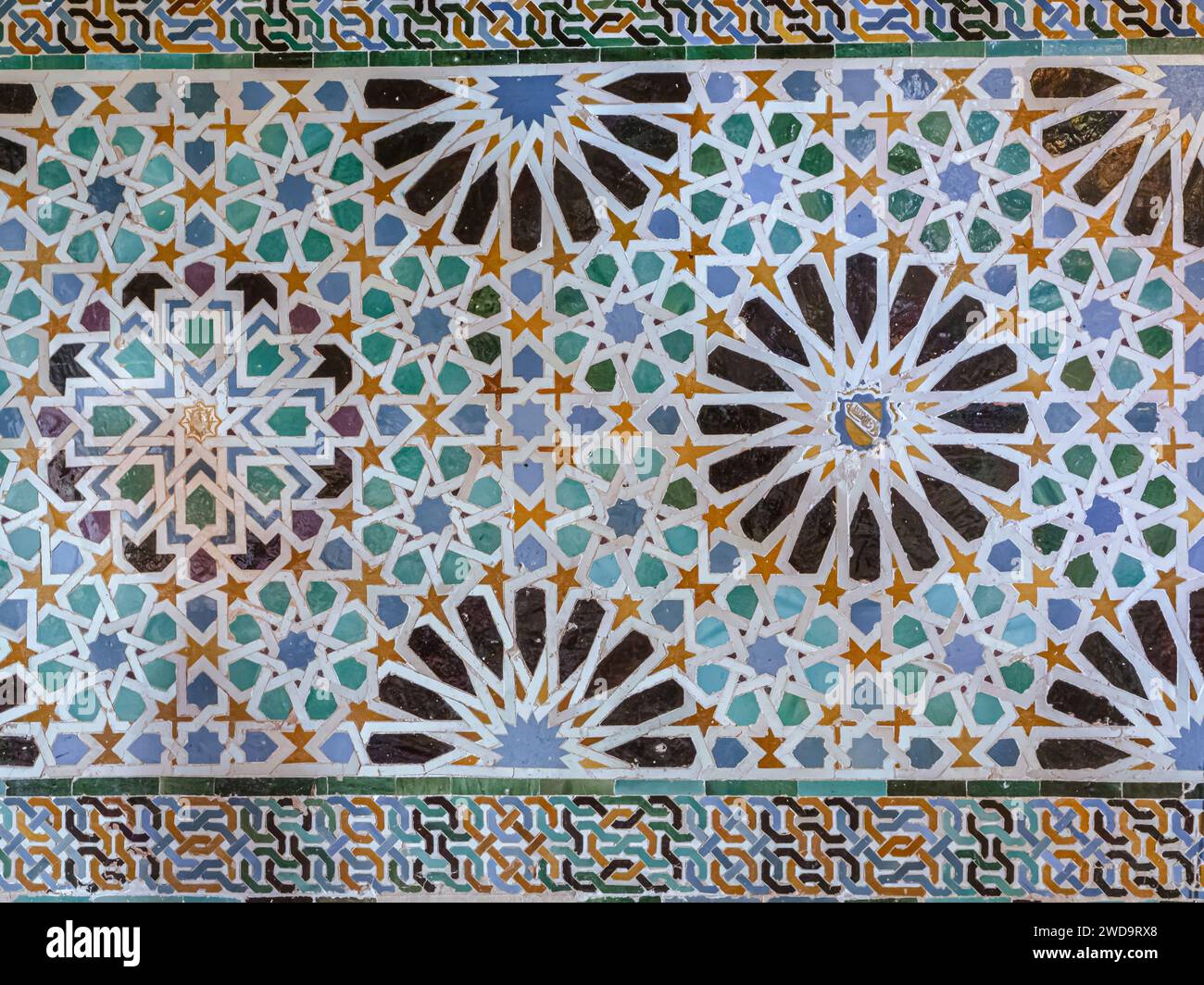 Old Islamic tiles (also known as zellige or azulejos) with traditional ...