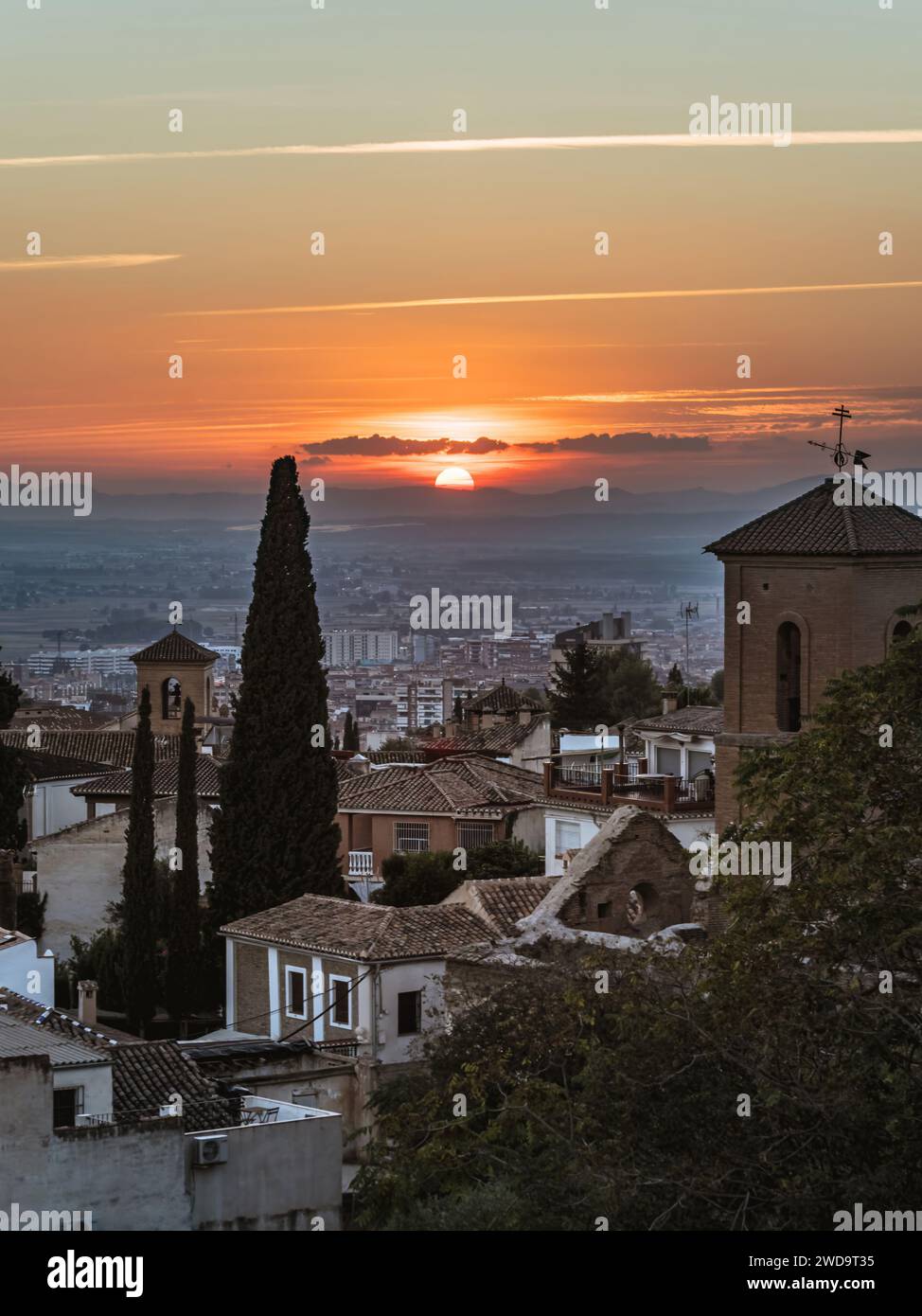 Sunset cityscape over Granada, Andalusia, Spain, in the old Albaicin ...