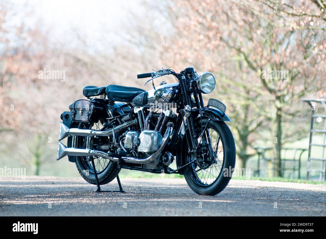 1934 Brough Superior SS100 classic British motorcycle. Tight image of ...
