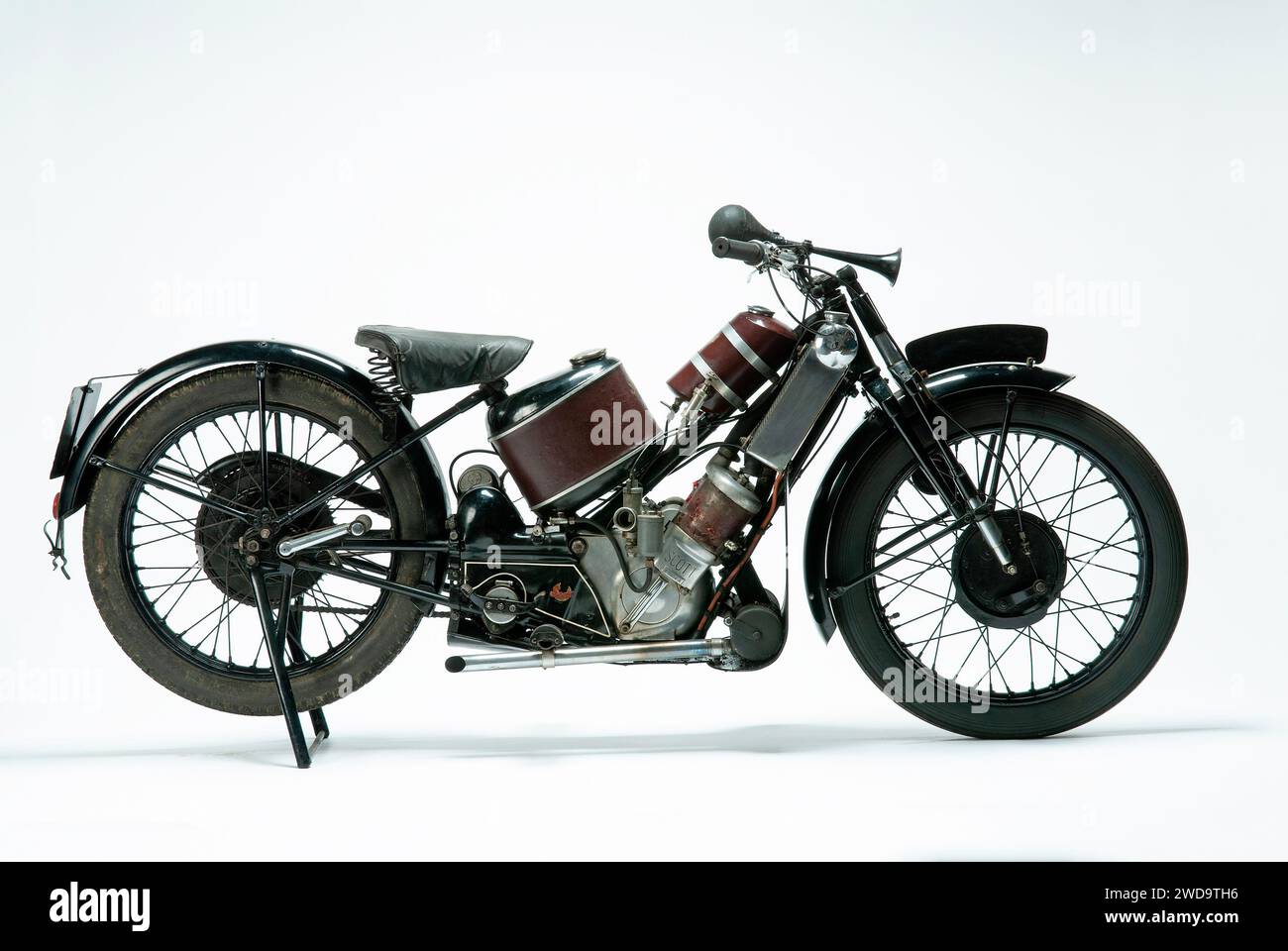 1930 Scott 596cc Super Squirrel vintage motorcycle. Studio image on ...