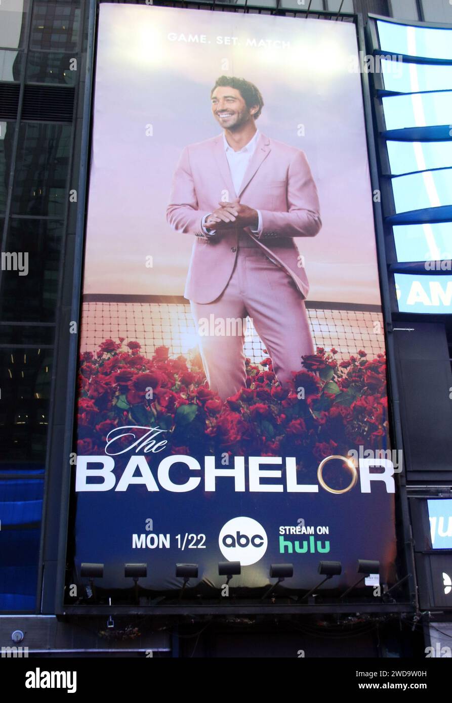 New York, NY, USA. 19th Jan, 2024. A digital Billboard of The Bachelor ...