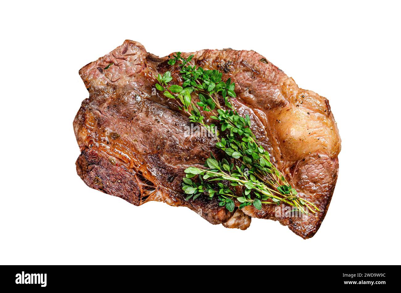 Grilled Chuck eye roll beef meat steak Isolated on white background ...