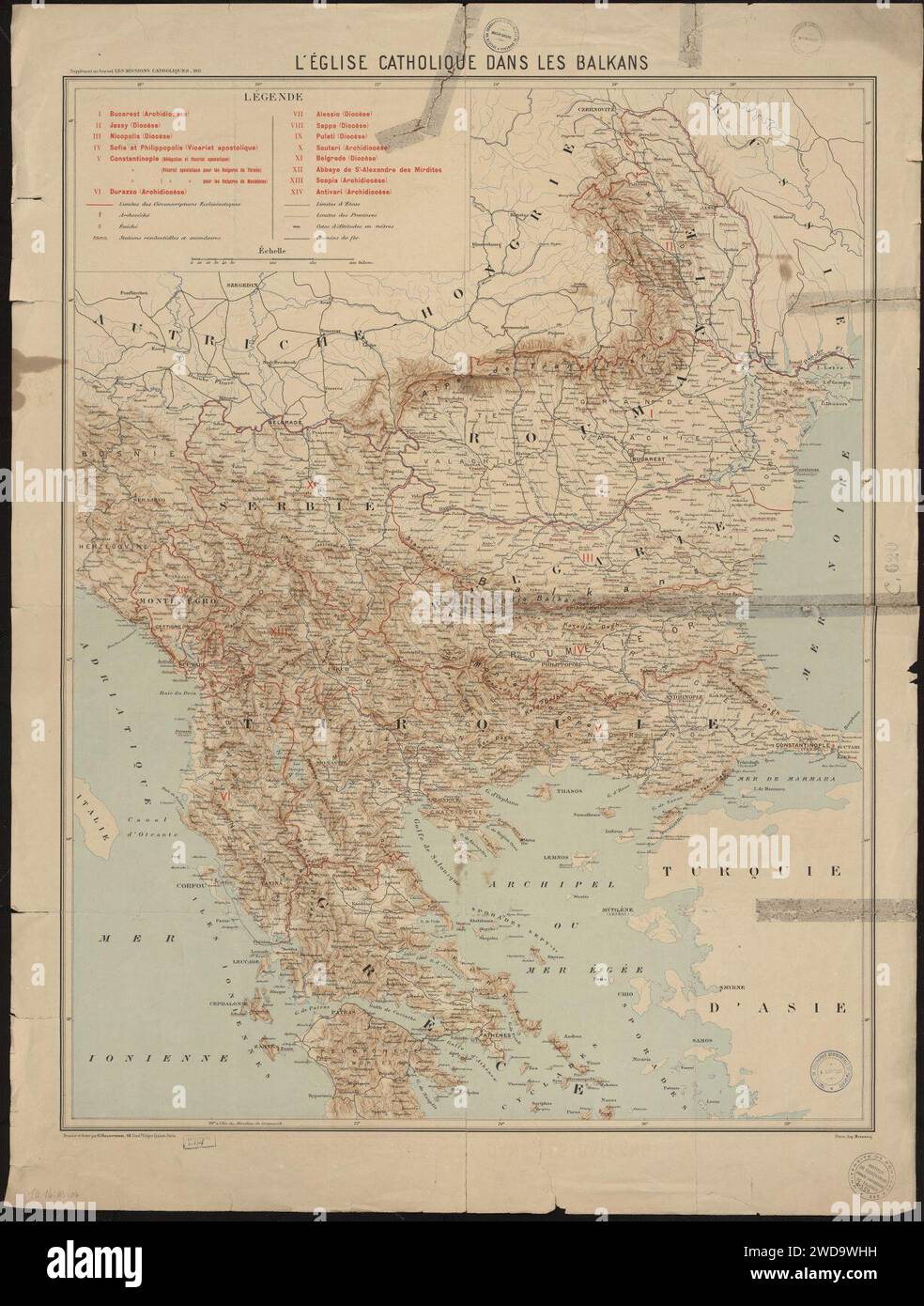 1911 map - L'église catholique dans les Balkans Stock Photo - Alamy