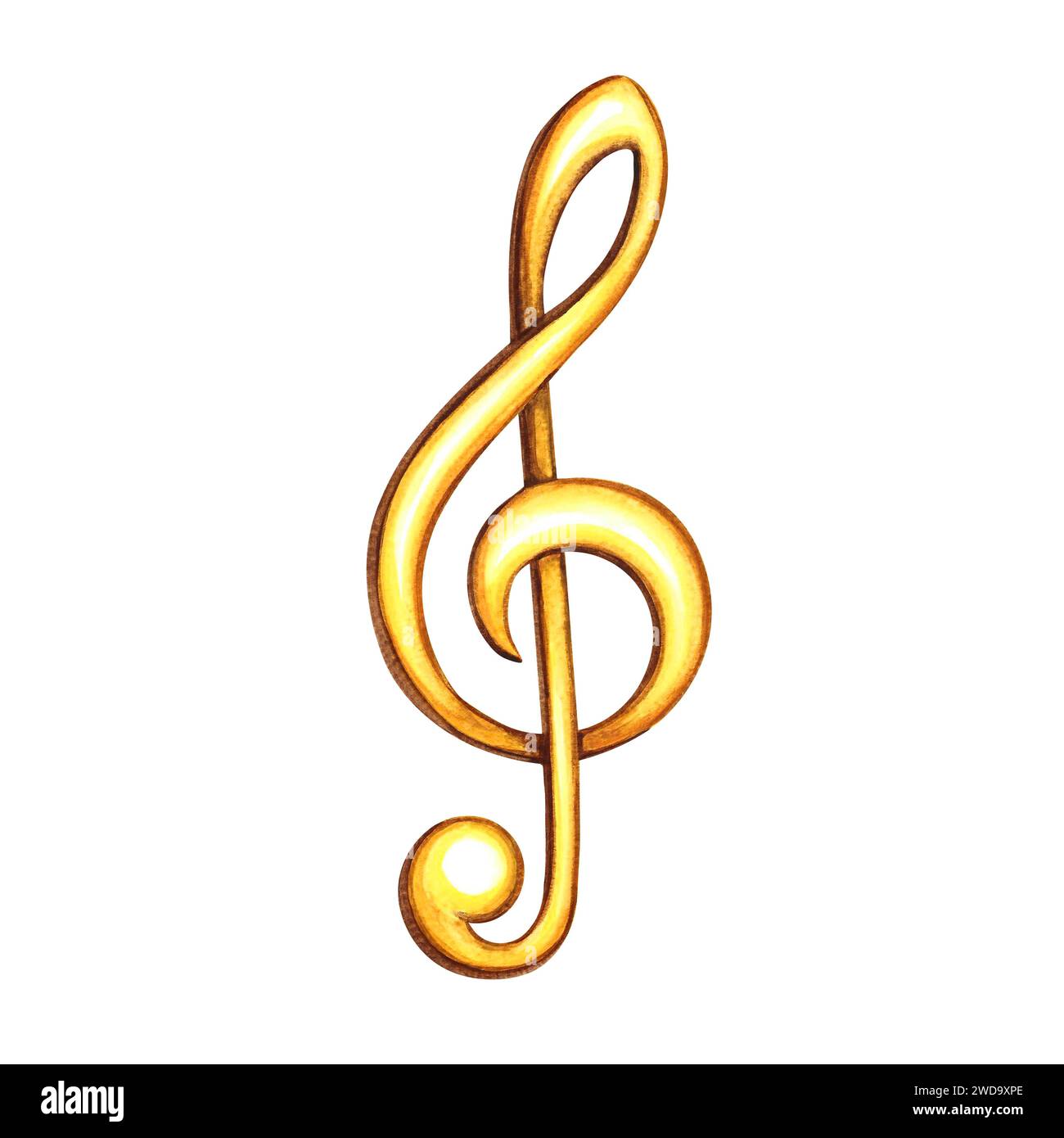 The golden treble clef. The watercolor illustration is hand-drawn ...