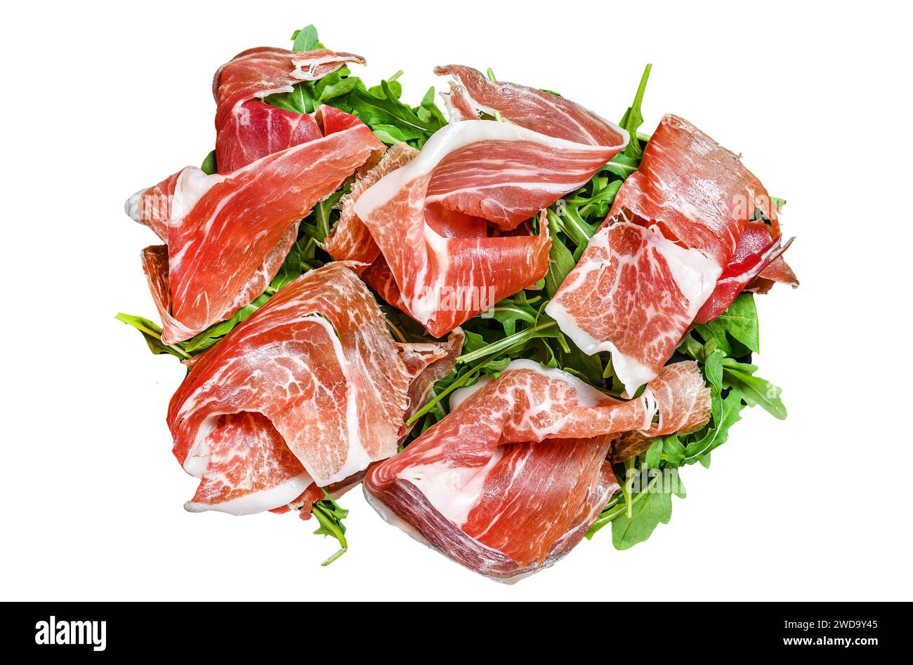 Italian parma prosciutto crudo dried ham Isolated on white background ...