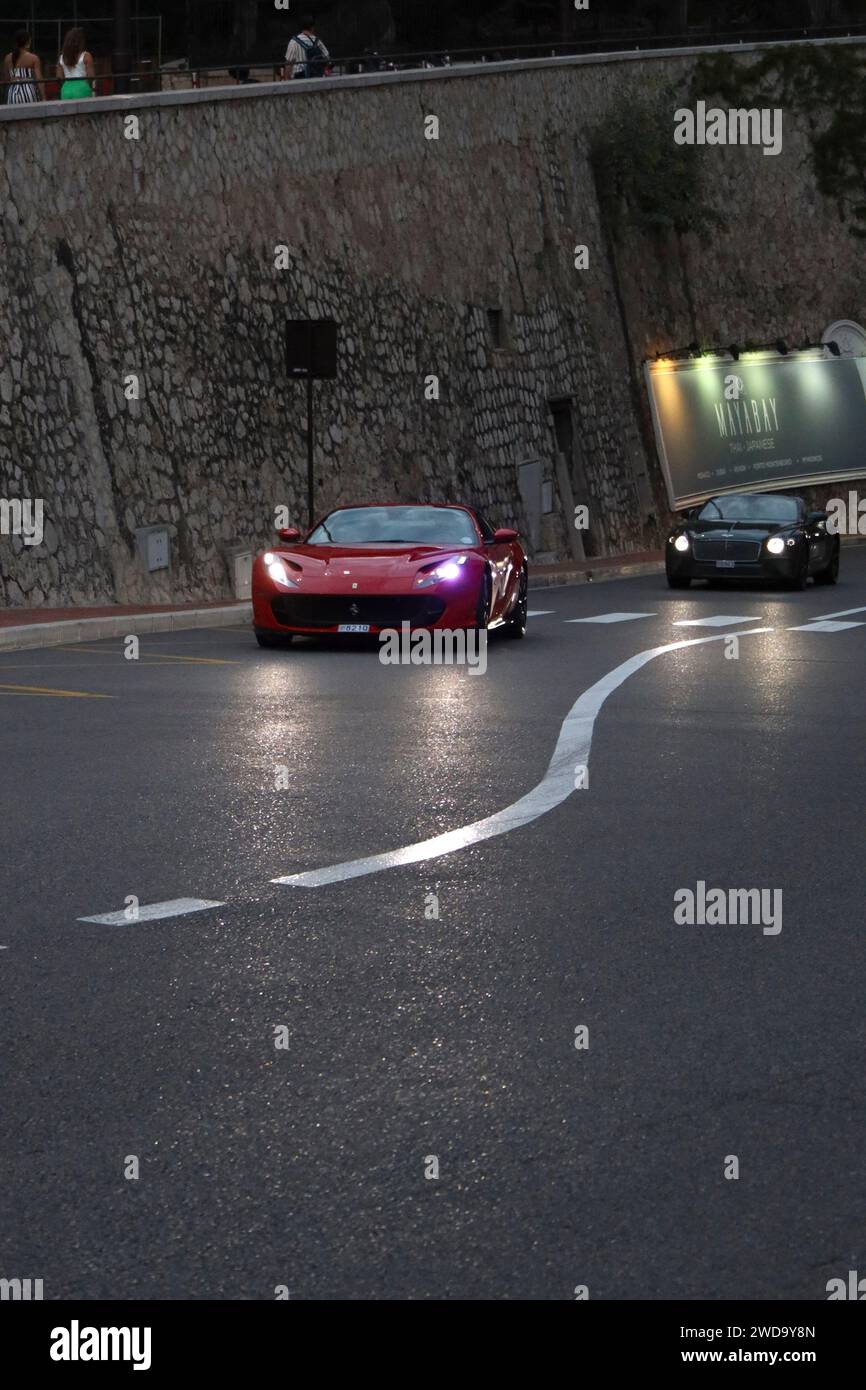 Ferrari 812 GTS driving along a street in Monte Carlo, Monaco Stock ...