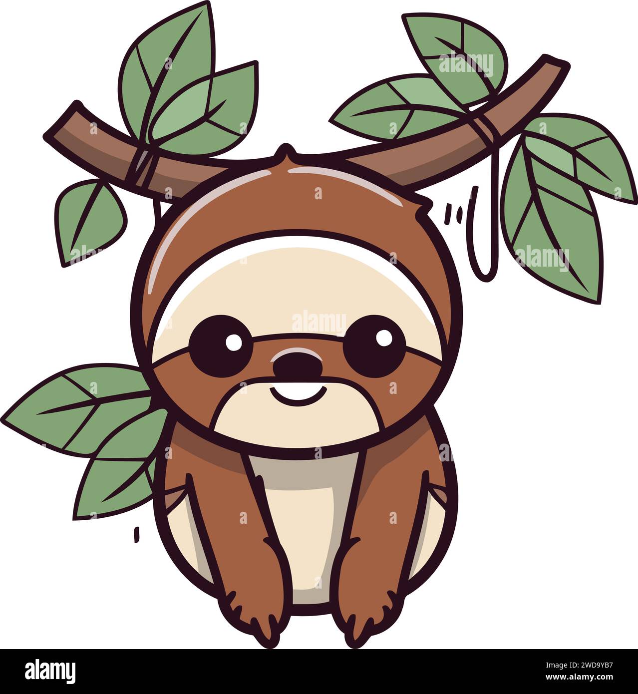 cute sloth cartoon with leafs character vector illustration designicon ...