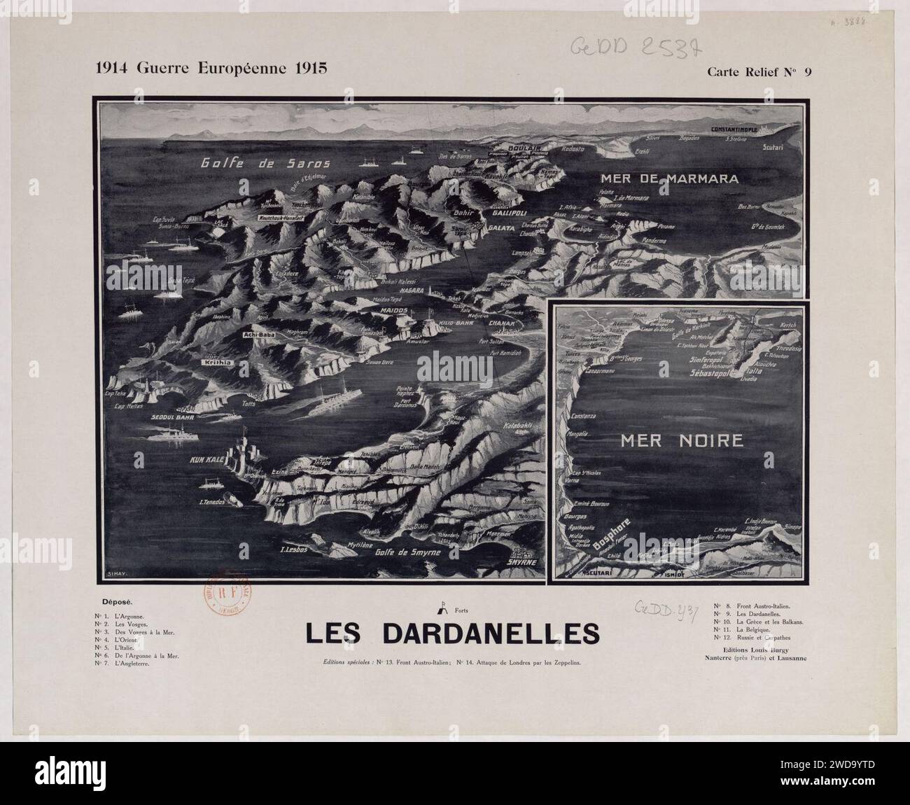 1915 bird's eye view map of the Dardanelles Stock Photo - Alamy