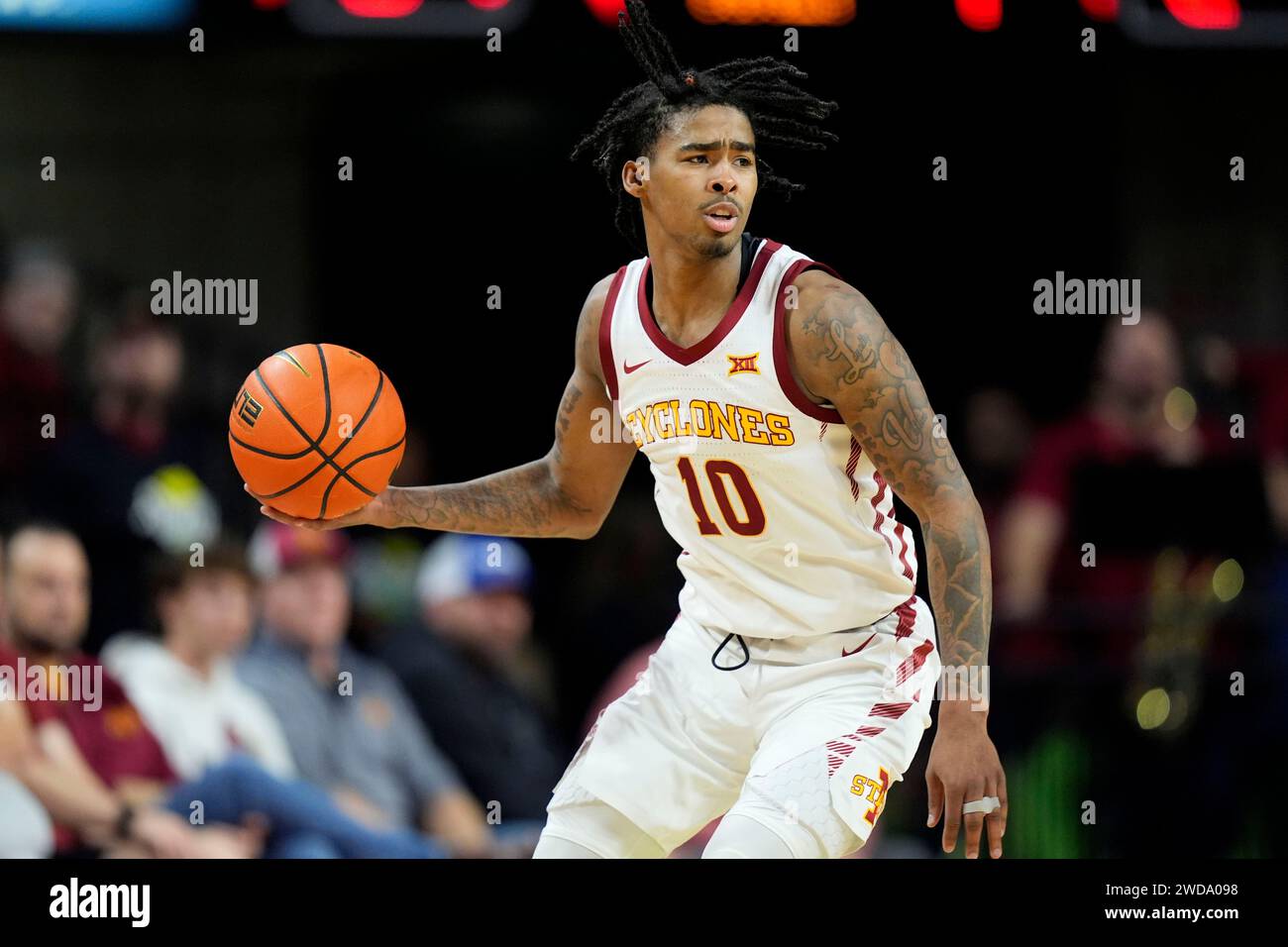 Iowa State guard Keshon Gilbert (10) drives up court during the first ...