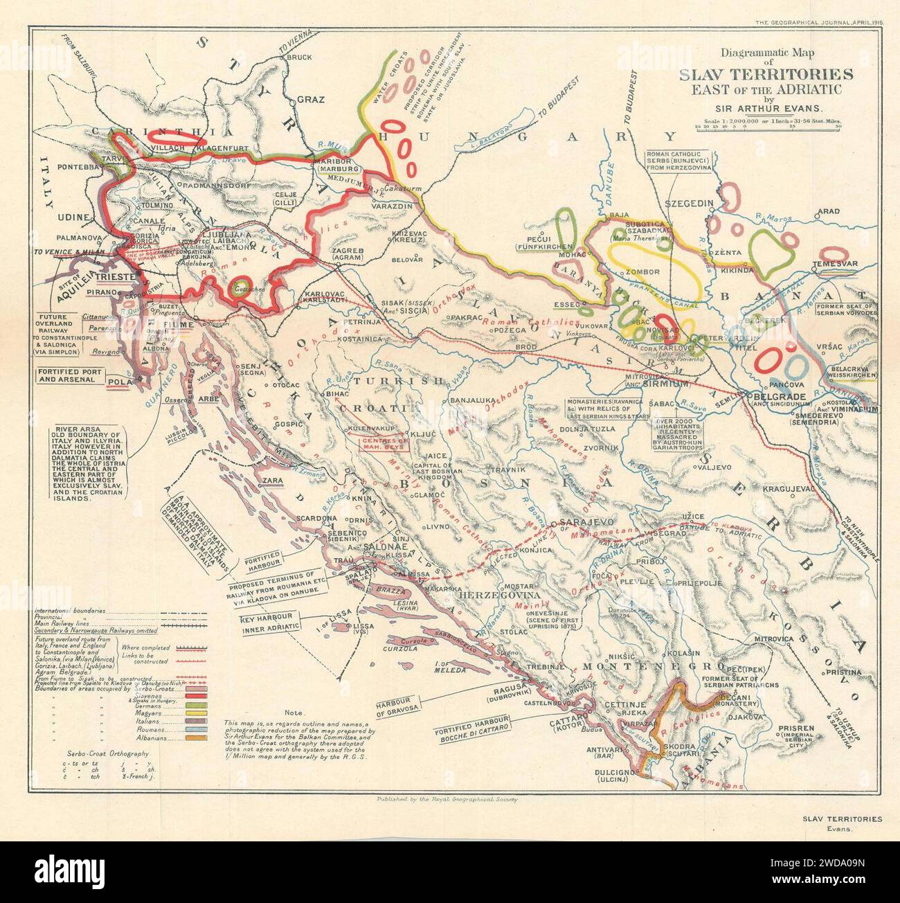 1916 Diagrammatic Map of Slav Territories East of the Adriatic Stock ...