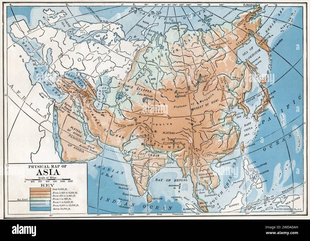 1916 physical map of Asia Stock Photo - Alamy