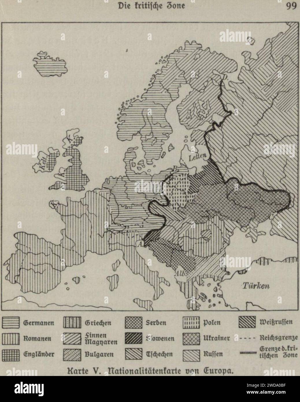 1916 nationality map of Europe - the Critical Zone Stock Photo - Alamy