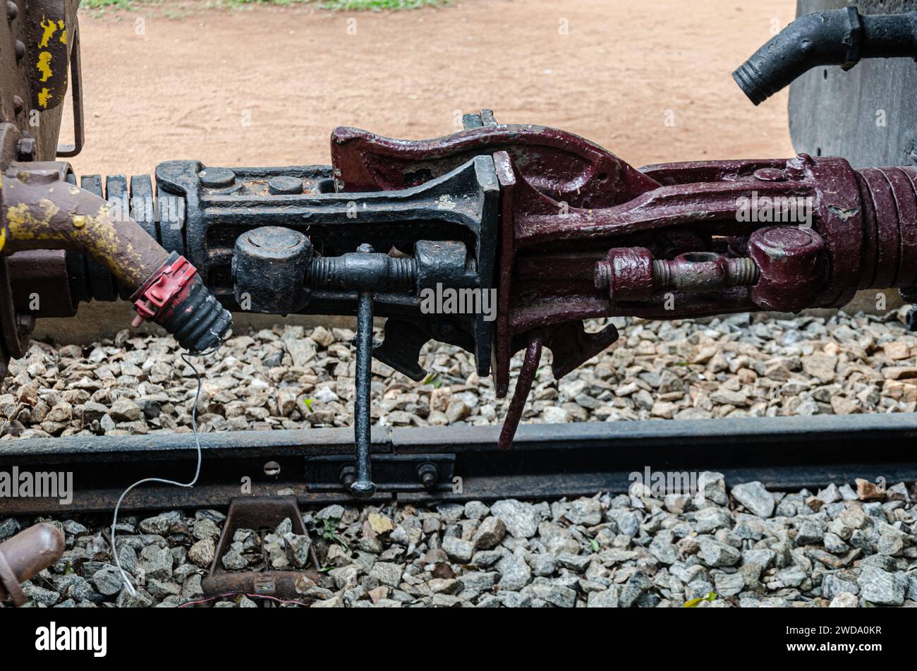 An old railway wagon coupling Stock Photo - Alamy