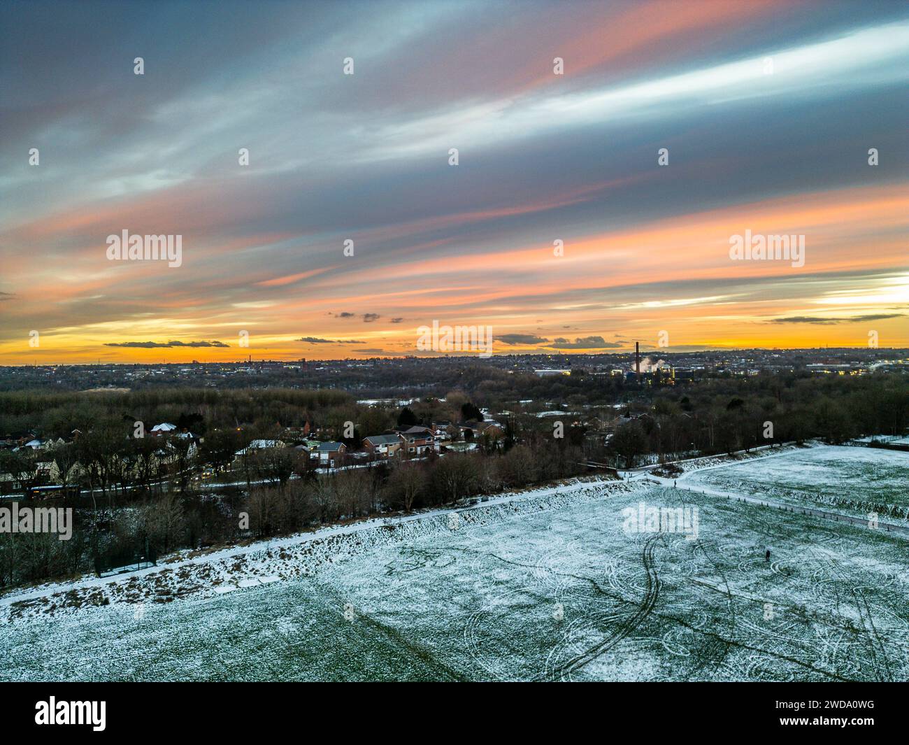 Bolton, England, UK, Friday January 19, 2024. Drone images of tonights ...