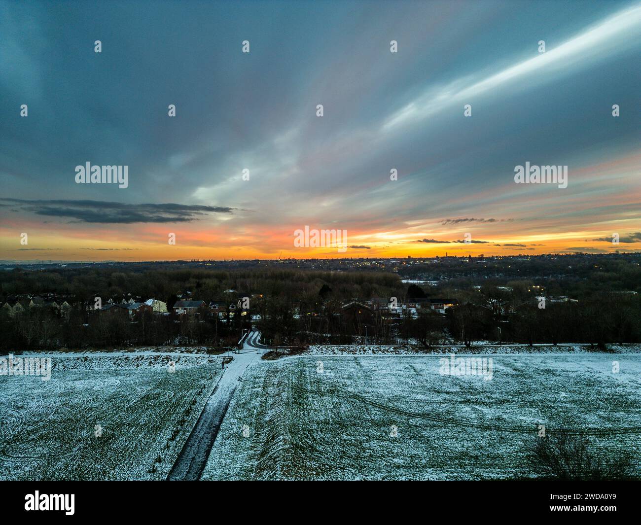 Bolton, England, UK, Friday January 19, 2024. Drone images of tonights ...