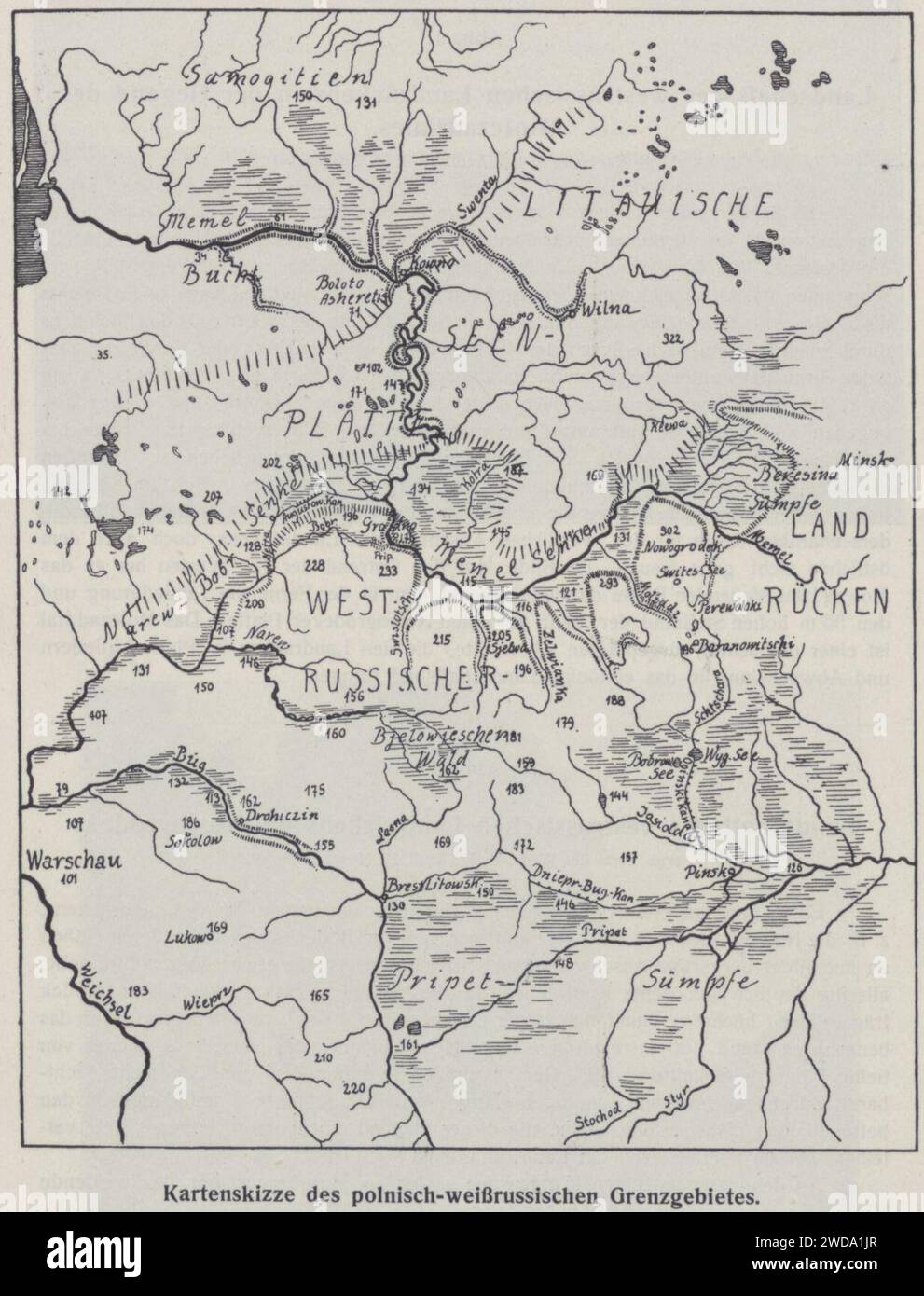 1918 map of the Lithuanian-Belarus-Polish border region, in German ...